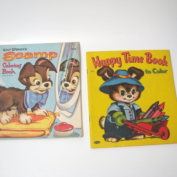Disney | Toys | Vintage Whitman Coloring Books Disney Scamp | Poshmark